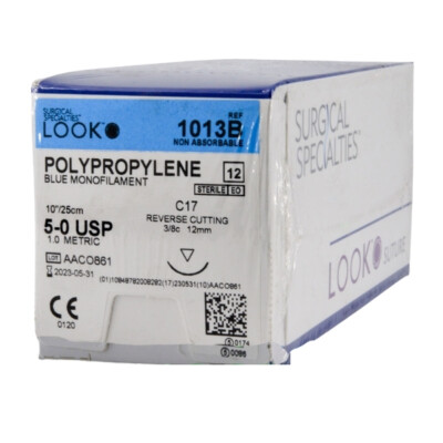 Look X1013B Polypropylene Sutures 5-0 Blue 10" C17 3/8 Circle 12mm 12 ...