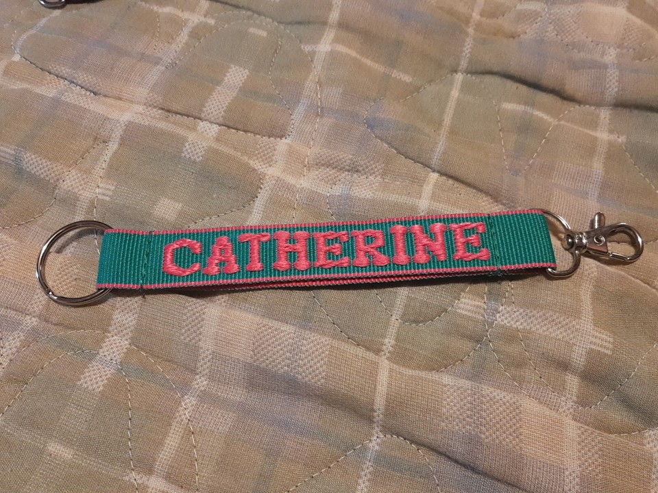 CATHERINE Embroidered Name Strap Key Ring, Keychain with Clasp (AQUA ...