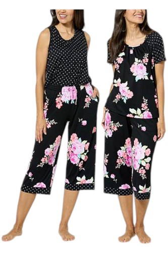 Comfort Code Women's 3-piece Soft & Light PJ Set Black Bouquet | eBay