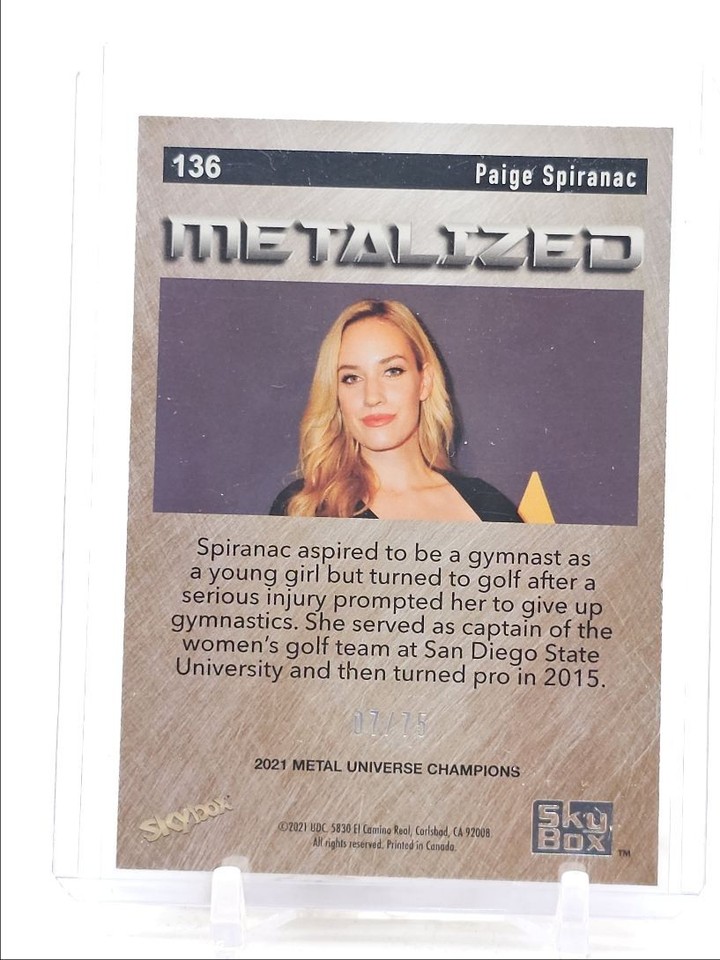 PAIGE SPIRANAC 2021 SKYBOX METAL UNIVERSE METALIZED PMG PINK /75 Q0M ...