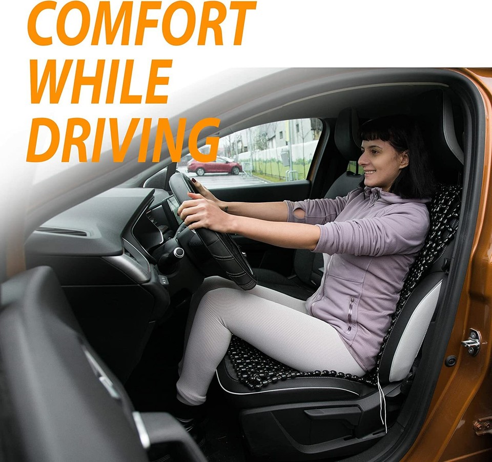 Zone Tech Black Car Wooden Beaded Seat Cover Massage Cushion Double ...