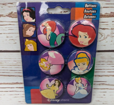 Vintage Disney Store Princess button Set 6 Buttons New Belle Ariel ...