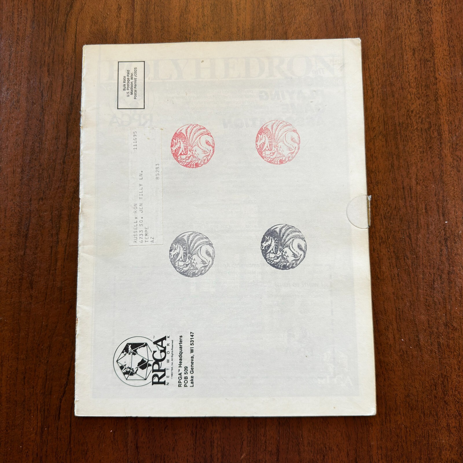 1984 TSR POLYHEDRON RPGA NEWSZINE MAGAZINE ISSUE 17 CMPLT w/ MAILING ...