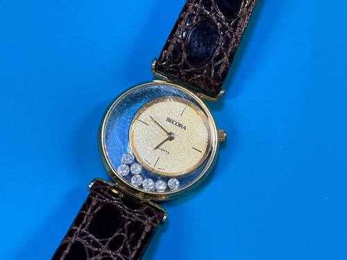 Becora Vintage Gold Wristwatch with Floating Jewels Clear Case *WORKING ...