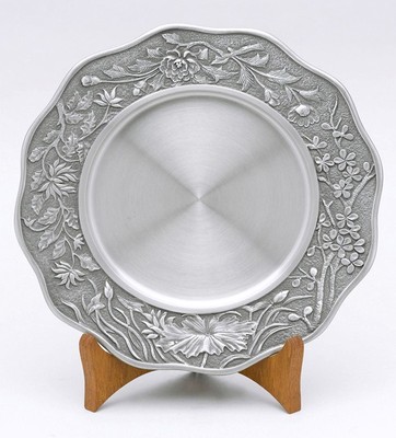 Pewter Serving Plate, Cold Food Pewter Plate, Floral Motif Pewter ...