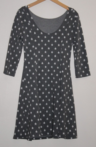 Modcloth Women's A-Line Dress Medium Gray Star Dots 3/4 Sleeve Scoop | eBay