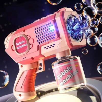 Pink Bubble Gun Bubble Machine Blaster Toy + 4 AA Batteries & Refill | eBay