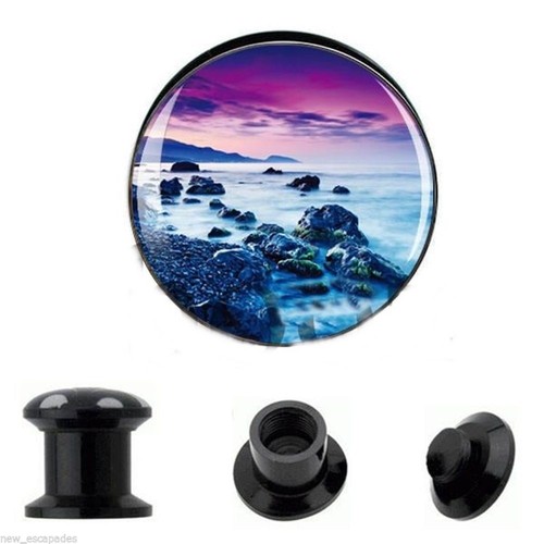 PAIR-Coastal Scenery Acrylic Screw On Stash Ear Plugs 06mm/2 Gauge | eBay