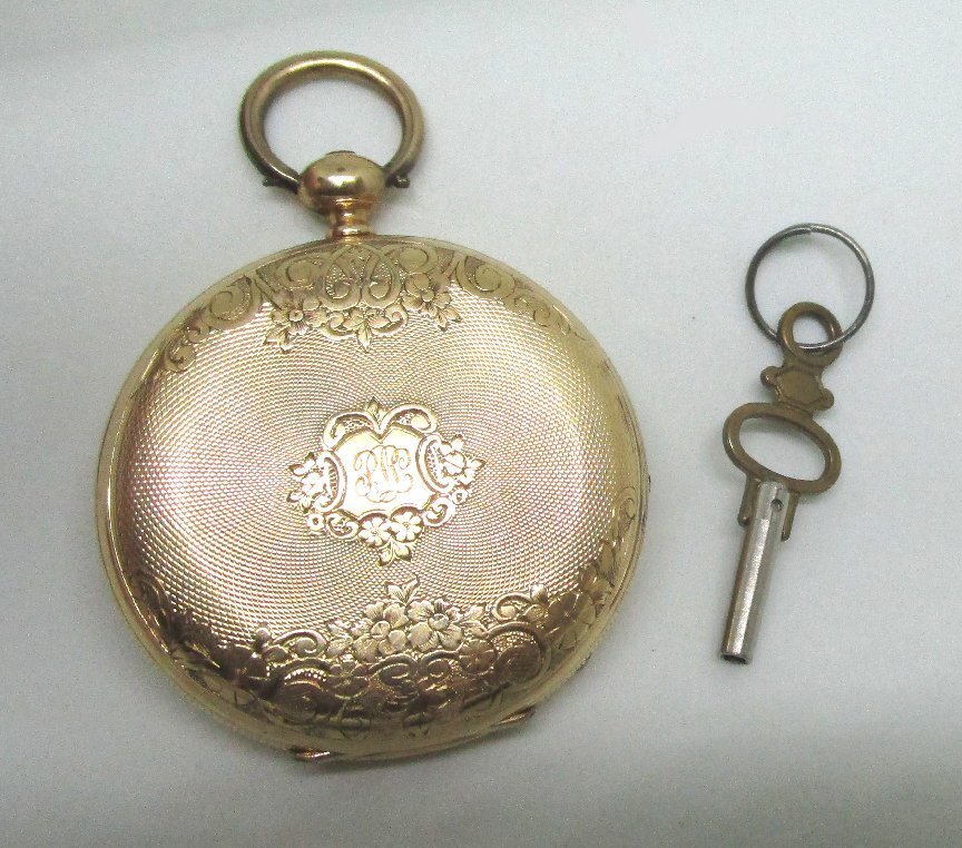 HF Benoit Geneva 14K Yellow Gold Key Wind Pocket Watch #42996 key and ...
