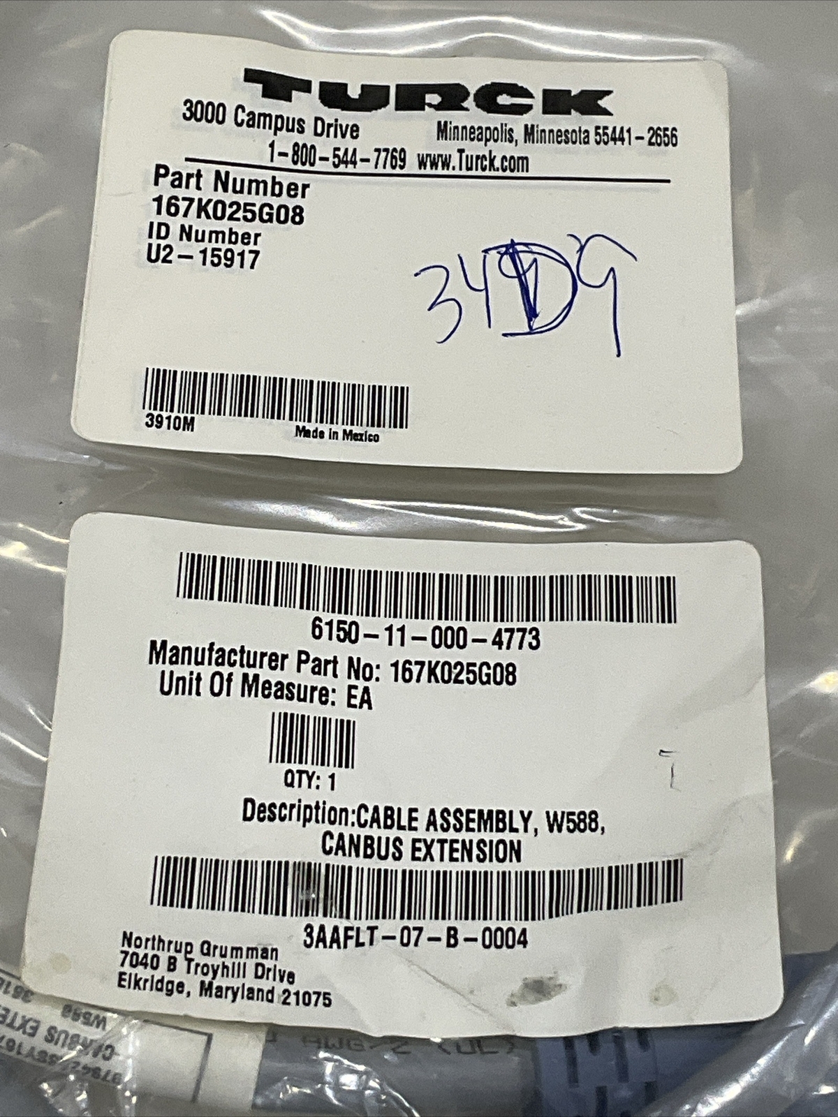 TURCK U2-15917 CANBUS EXTENSION W588 CABLE ASSEMBLY U3S | eBay