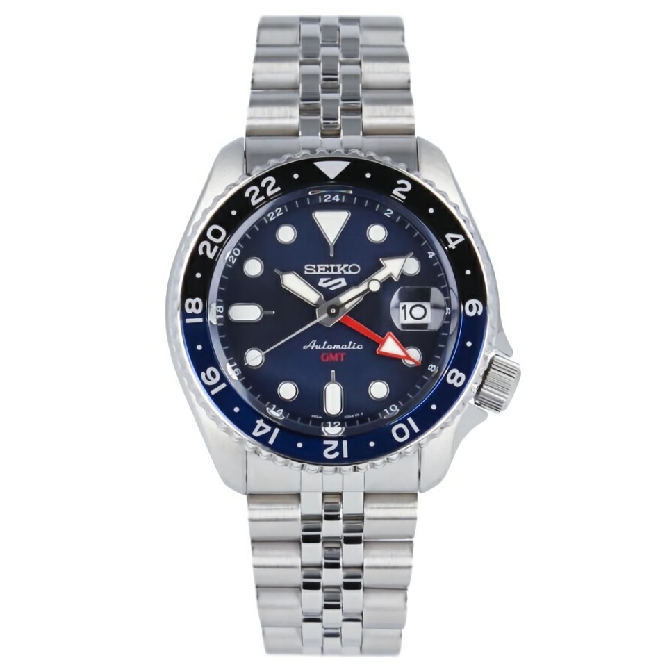 Seiko 5 Sports Stainless Steel 42.5 MM GMT Automatic Blue Dial Watch ...