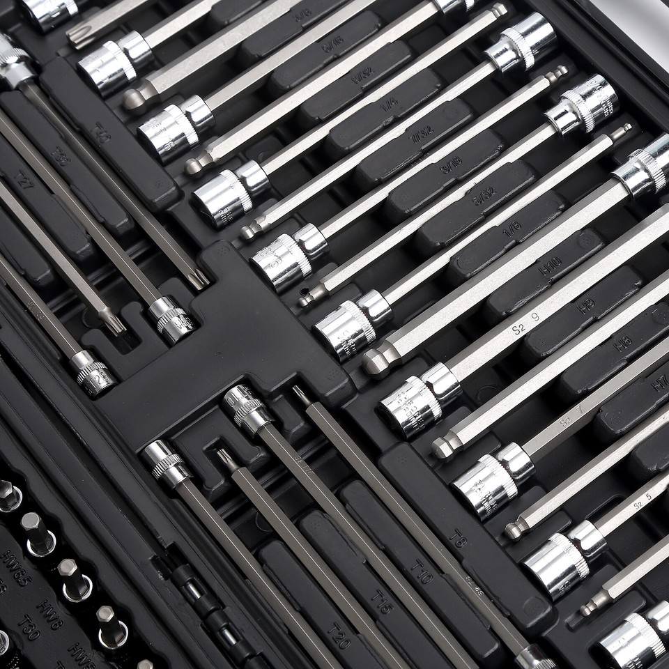 "107pcs 1/4"" 3/8"" 1/2"" Drive Bit Socket Set SAE & Metric Torx Hex ...