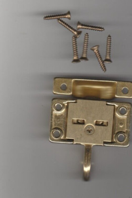 Vtg Solid Brass Cabinet Latch & Keeper Hardware LOOP Knob w Screws ...