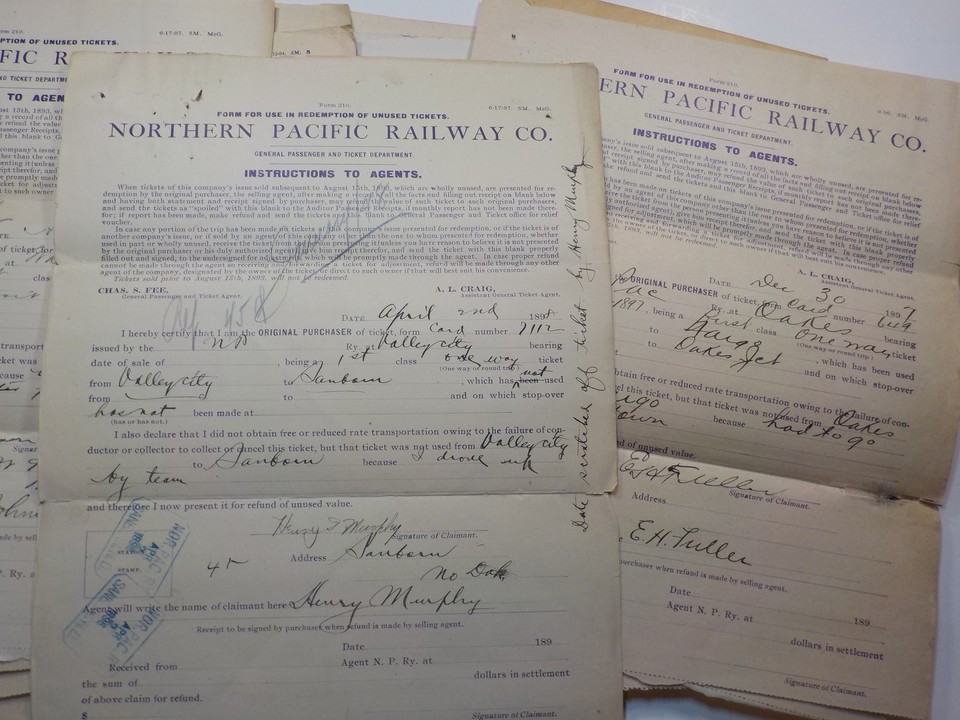 12 Antique Documents 1800s Northern Pacific Railway Company Papers ...