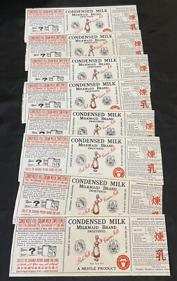 70's Singapore Nestle' Milkmaid Brand condensed milk can label x8 ...