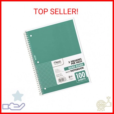 Mead Spiral Notebook, 1-Subject, Graph Ruled Paper, 7-1/2" x 10-1/2 ...