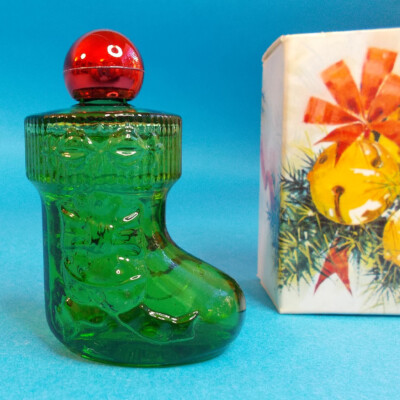 Vtg 70s Avon CHRISTMAS SURPRISE Xmas Sock Full 1oz Cologne Glass Bottle ...