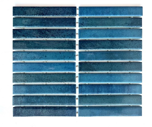 Ceramic Venetian Blue Undulated 1x6 Backsplash Bathroom Dot-Mounted ...