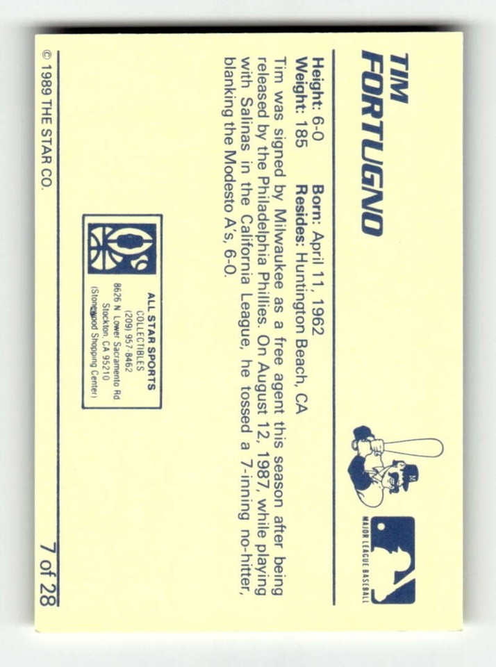 1989 Star Stockton Ports #7 Tim Fortugno NM Near Mint BXCP13 | eBay