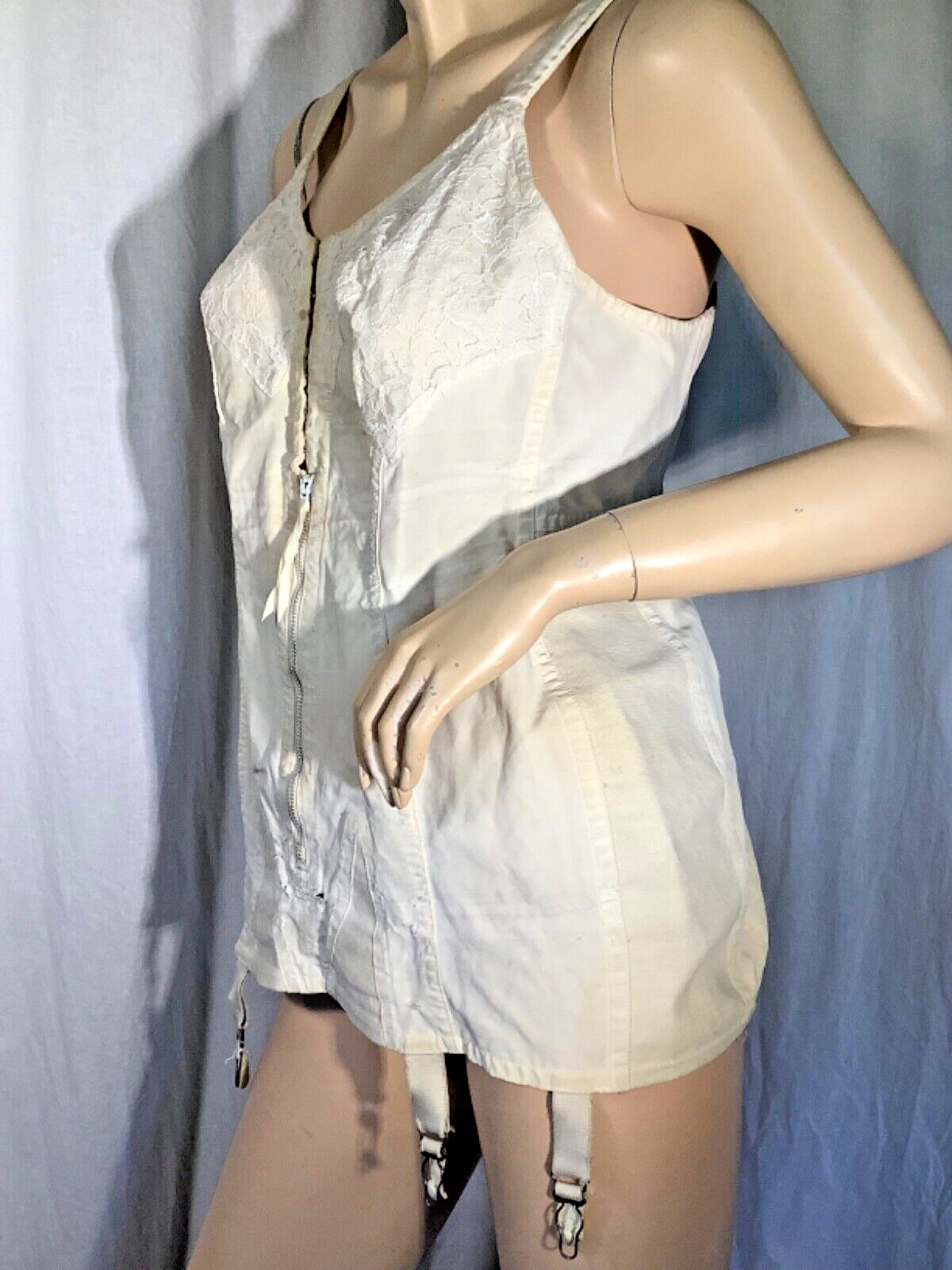 Vintage full Open girdle White corset Shaper 50s zip … - Gem