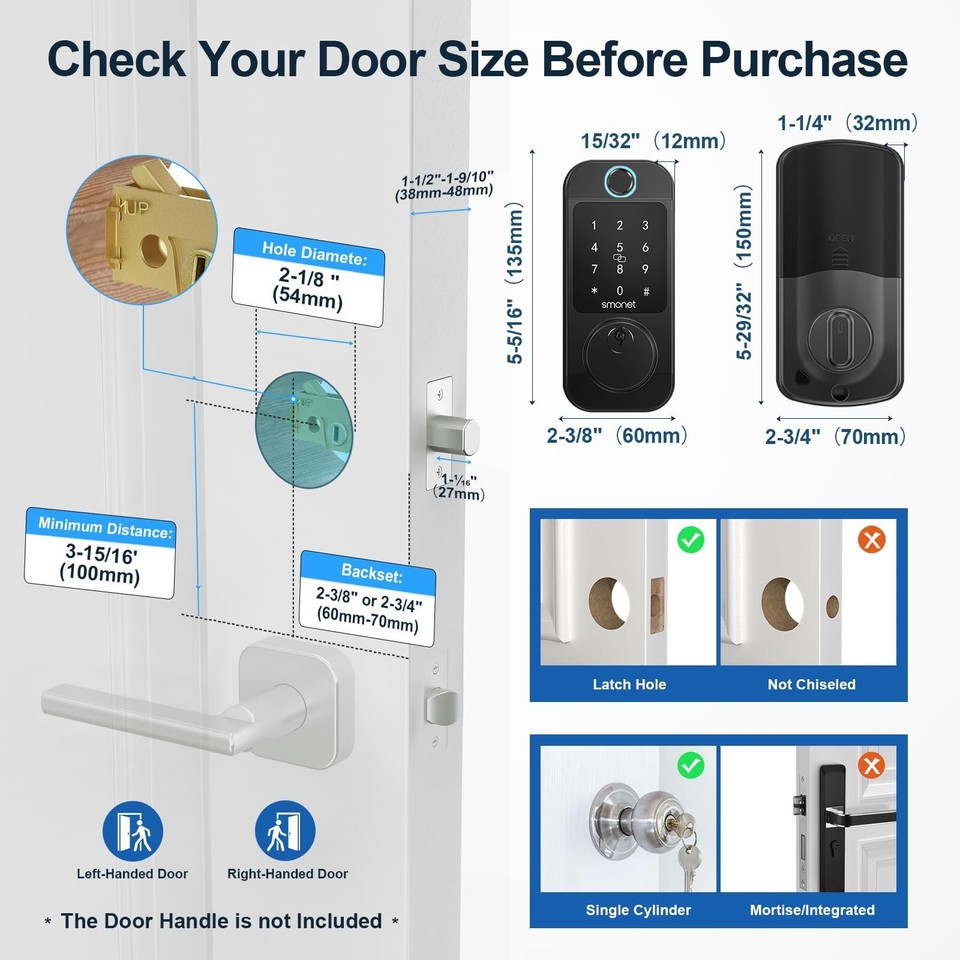 Smart Locks WiFi Deadbolt: SMONET Fingerprint Front Door Lock Keyless ...