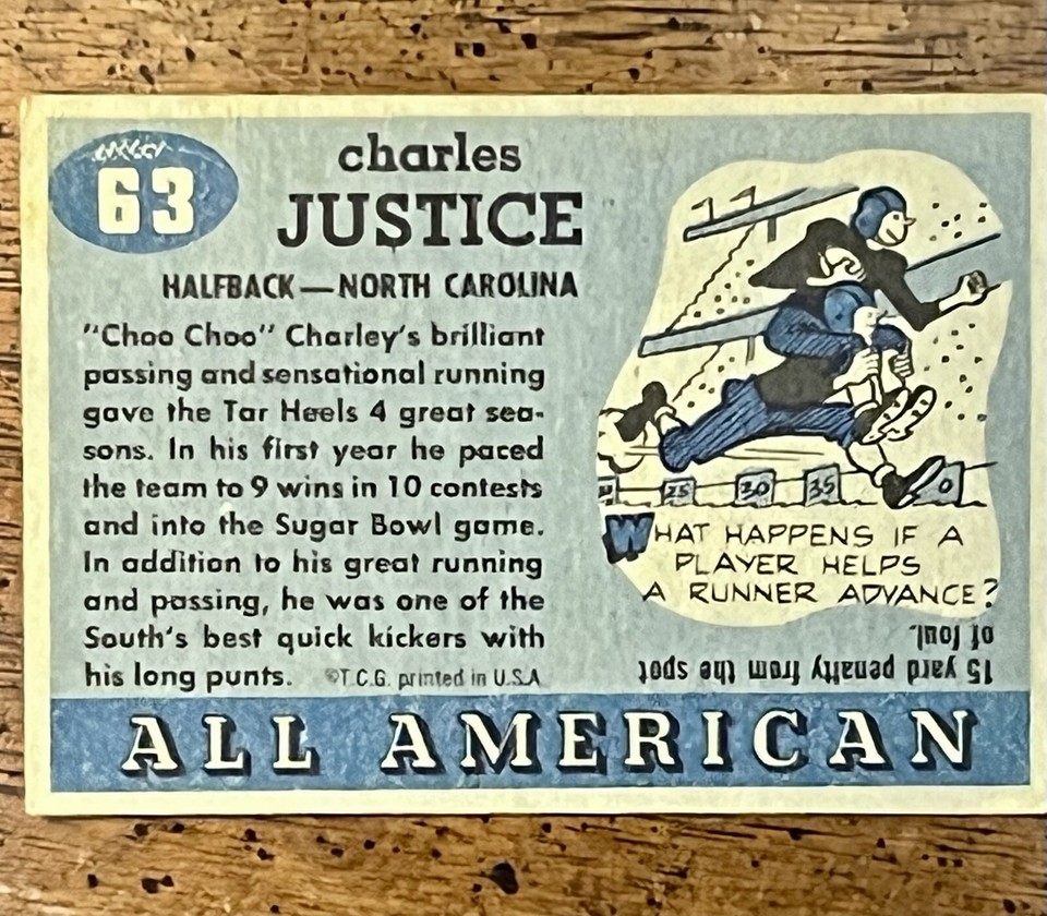 1955 Topps All American - #63 Charlie Justice. VG/Ex small | eBay