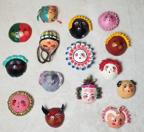 Coconut Shell Masks Hand made /painted Very Rare Mex Collectible Folk ...