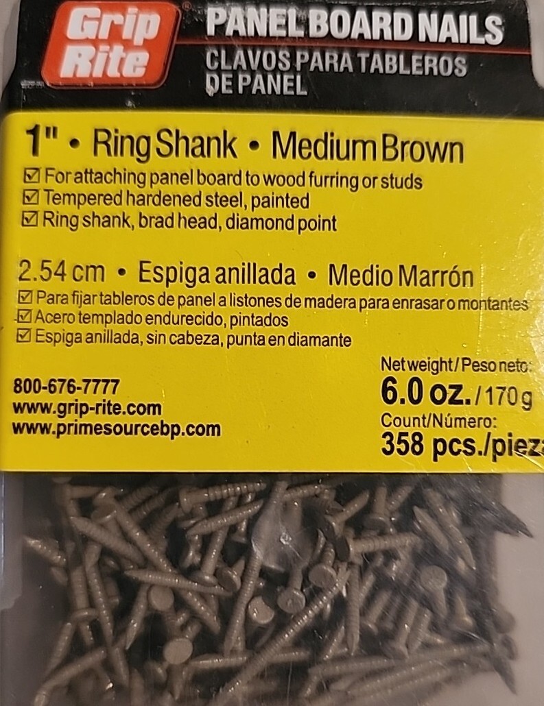 GripRite ~ Panel Board Nails, 1" Ring Shank, MEDIUM BROWN, 358 pcs ...