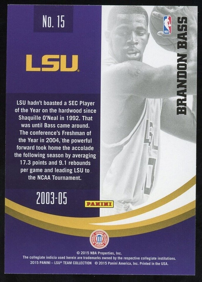 2015 Panini Collegiate LSU Brandon Bass Silver Parallel #15 | eBay
