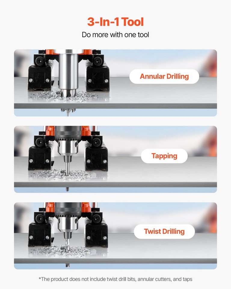 1400W Mag Drill 2in Boring Capacity 10-Speed Dial Reversible Direction ...