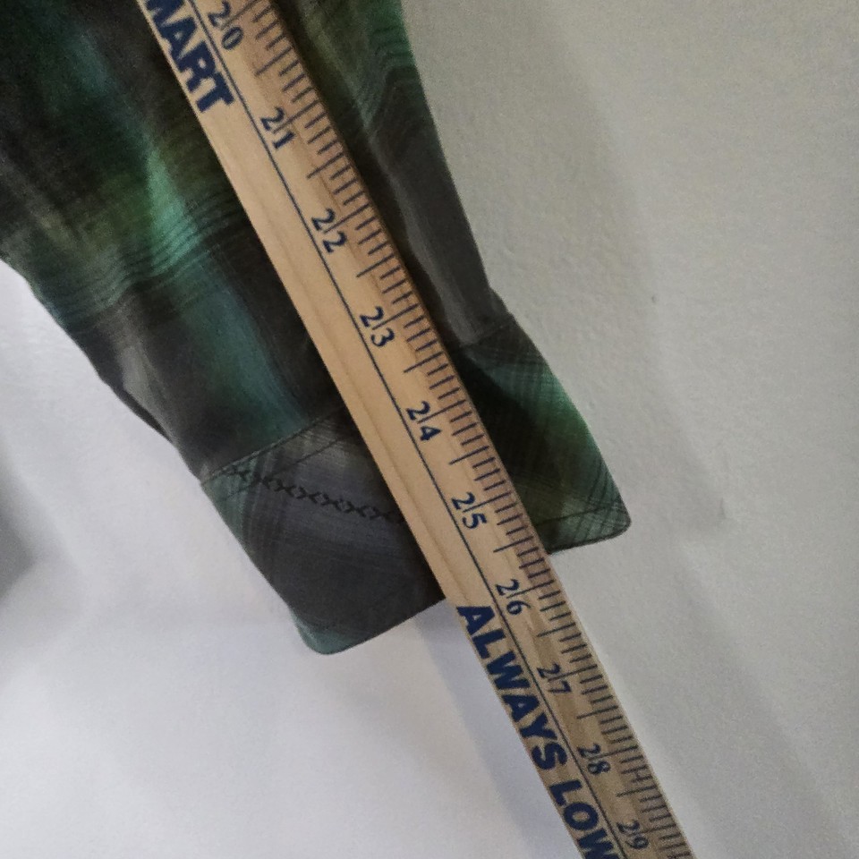 Prana Pearl Snap Shirt Mens Medium Western Green Plaid Long Sleeve ...