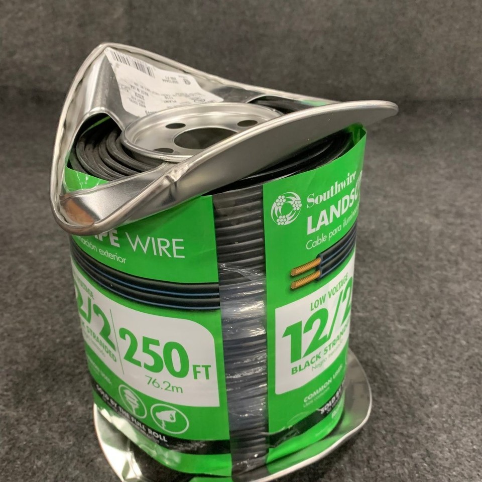 SOUTHWIRE 55213444 Landscape Lighting Wire 250 ft. 12/2 STR Cu, Black ...