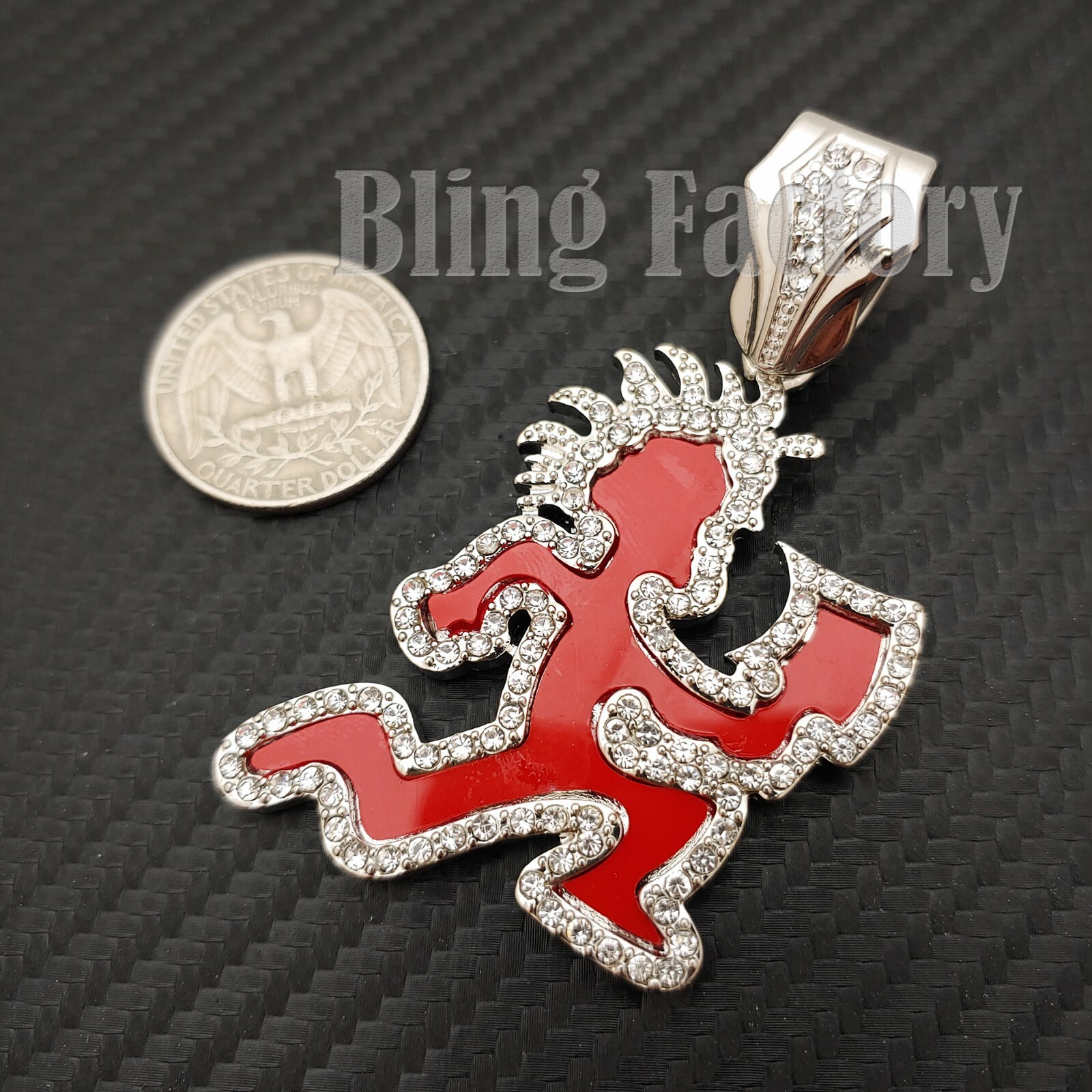 HIP HOP ICED LAB DIAMOND WHITE GOLD PLATED RED HATCHET MAN RUNNER CHARM ...