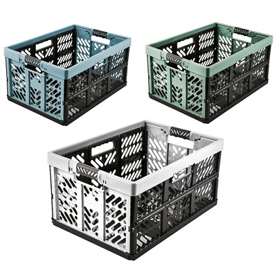 Collapsible Plastic Crate Box 45L 50kg Storage Soft Handles Ergonomic ...