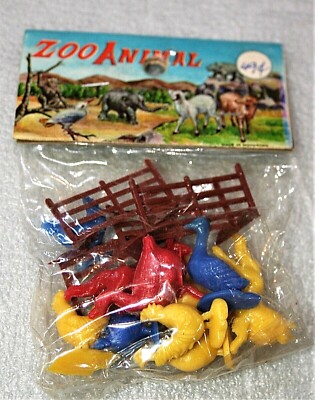 Plastic Zoo Animals Small Play Set 1960s NOS MIP New Hong Kong Train | eBay