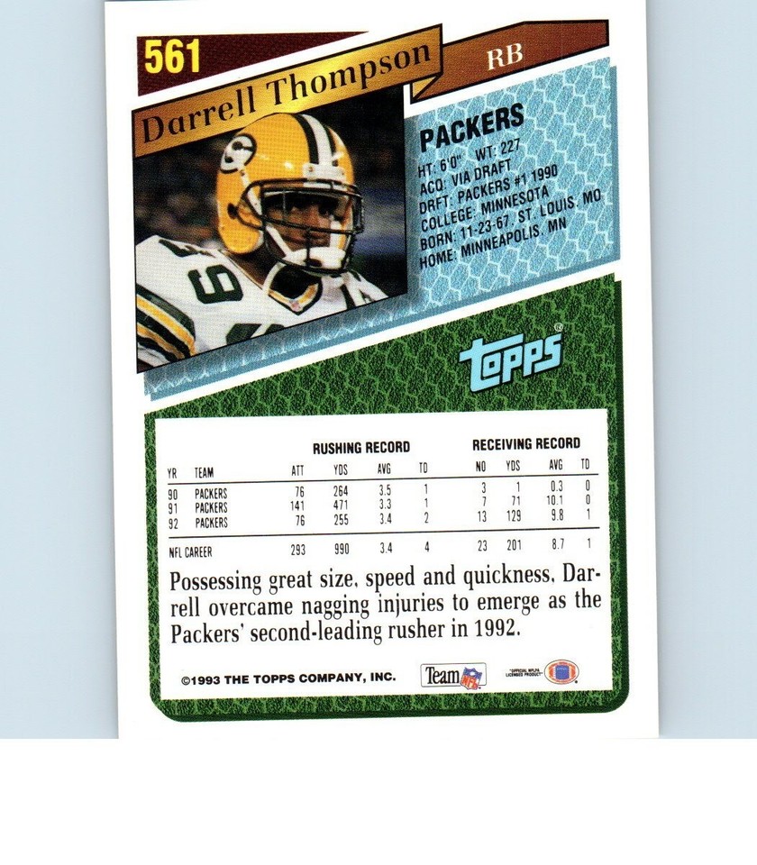 Darrell Thompson 561 Packers 1993 Topps NFL Football Trading Card | eBay