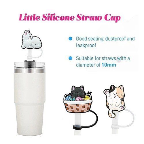 8Pcs Cute Cats Straw Cover Cap for Stanley 30/40Oz Tumbler Silicone ...