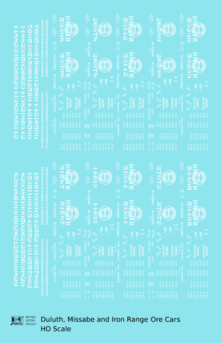 K4 HO Scale Decals Duluth, Missabe and Iron Range Ore Hopper Cars White ...