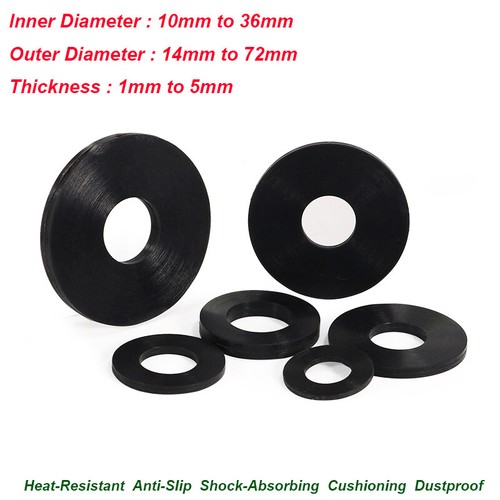 Black Rubber Gasket Flexible Round Washer Flat Seal Spacer Inner Dia ...