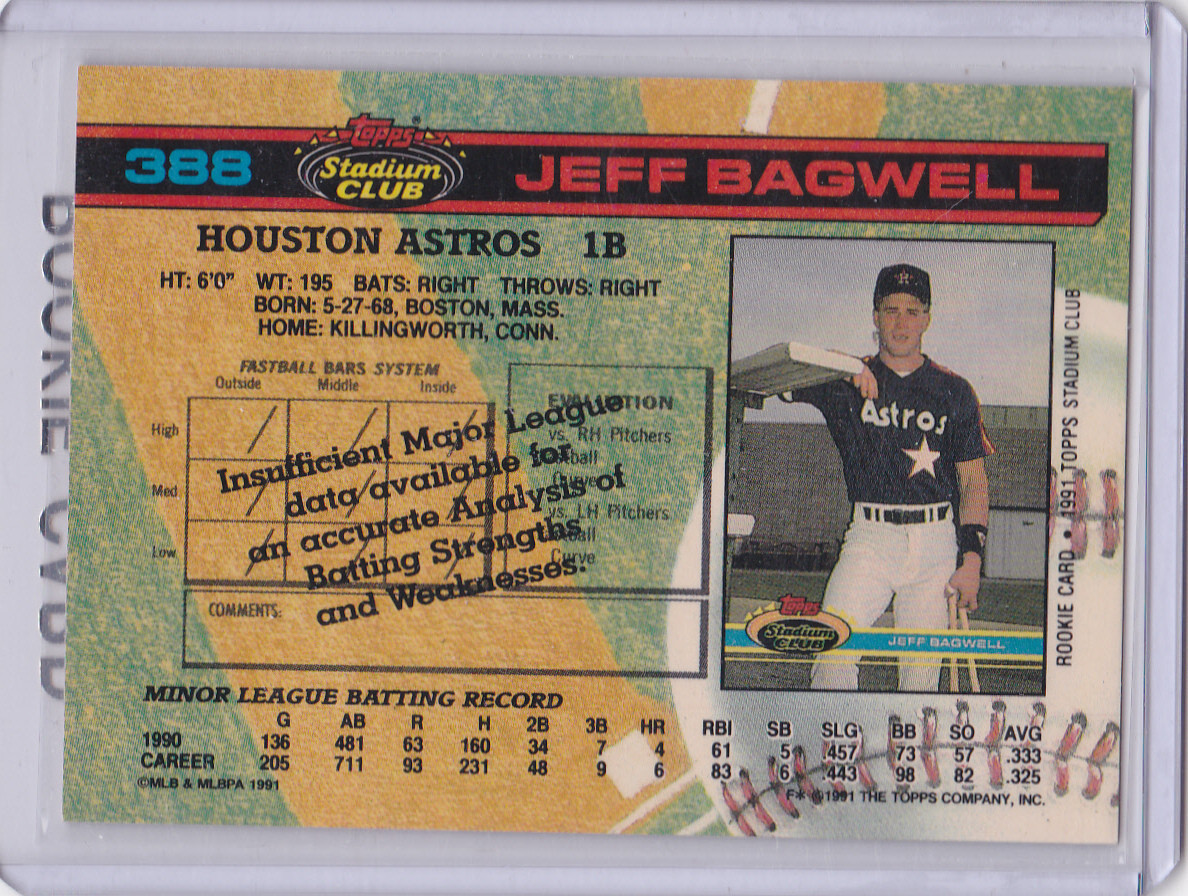 JEFF BAGWELL 1991 Topps Stadium Club ROOKIE CARD Houston Astros ...