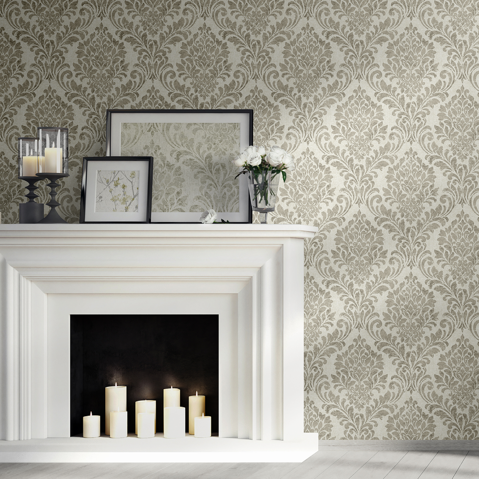 Shiny Damask Eleanor Wallpaper Metallic Smooth Linen Effect Muriva ...