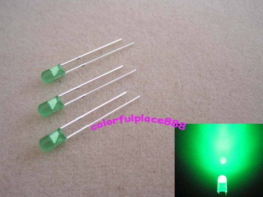 100pcs 3mm Green Diffused Round Flangeless LED Leds Light Lamp ...