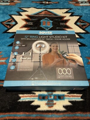BOWER 12" RING LIGHT STUDIO KIT WITH BALL HEAD, 62" TRIPOD AND PHONE ...