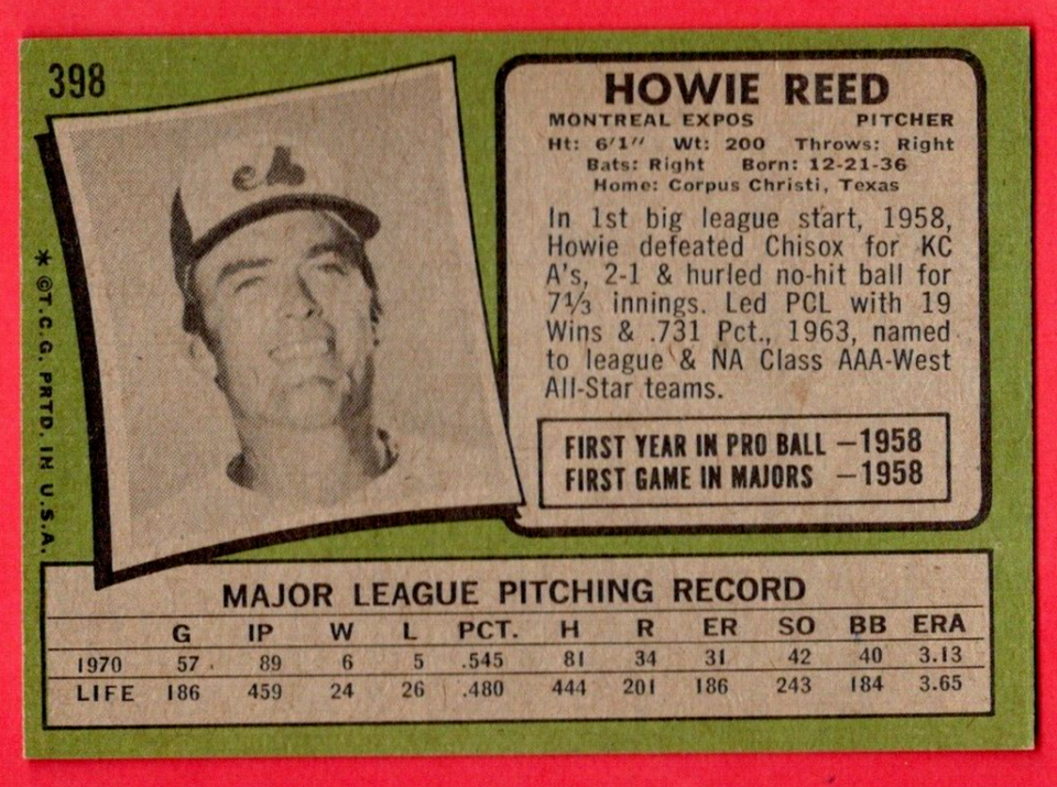 1971 Topps #398 Howie Reed VG | eBay
