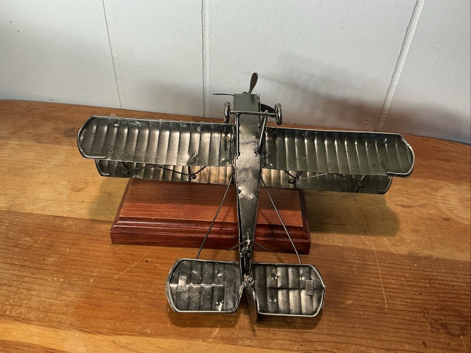 Silver Fixed-wing Tin Bi-plane W/ 10” Wing Spans X 8”/Length, Rotating ...