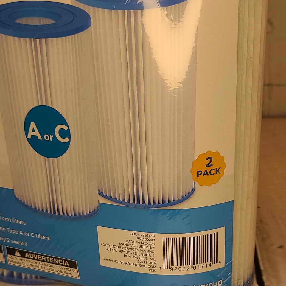 Summer Waves/Polygroup TYPE A/C Pool Filter Cartridge - 2 Pack SHIPS ...