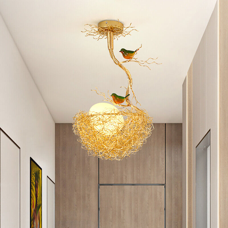 Modern Bird Nest Glass Chandelier Ceiling Lamp Fixture Gold Pendant ...