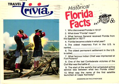 Travel Trivia Historical Florida Facts Postcard | eBay