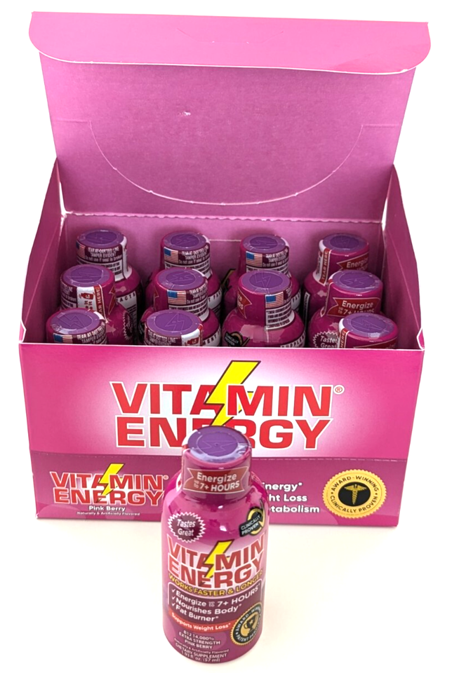 Vitamin Energy Pink Berry Energy Shots, Supports Metabolism, 12 Pack ...