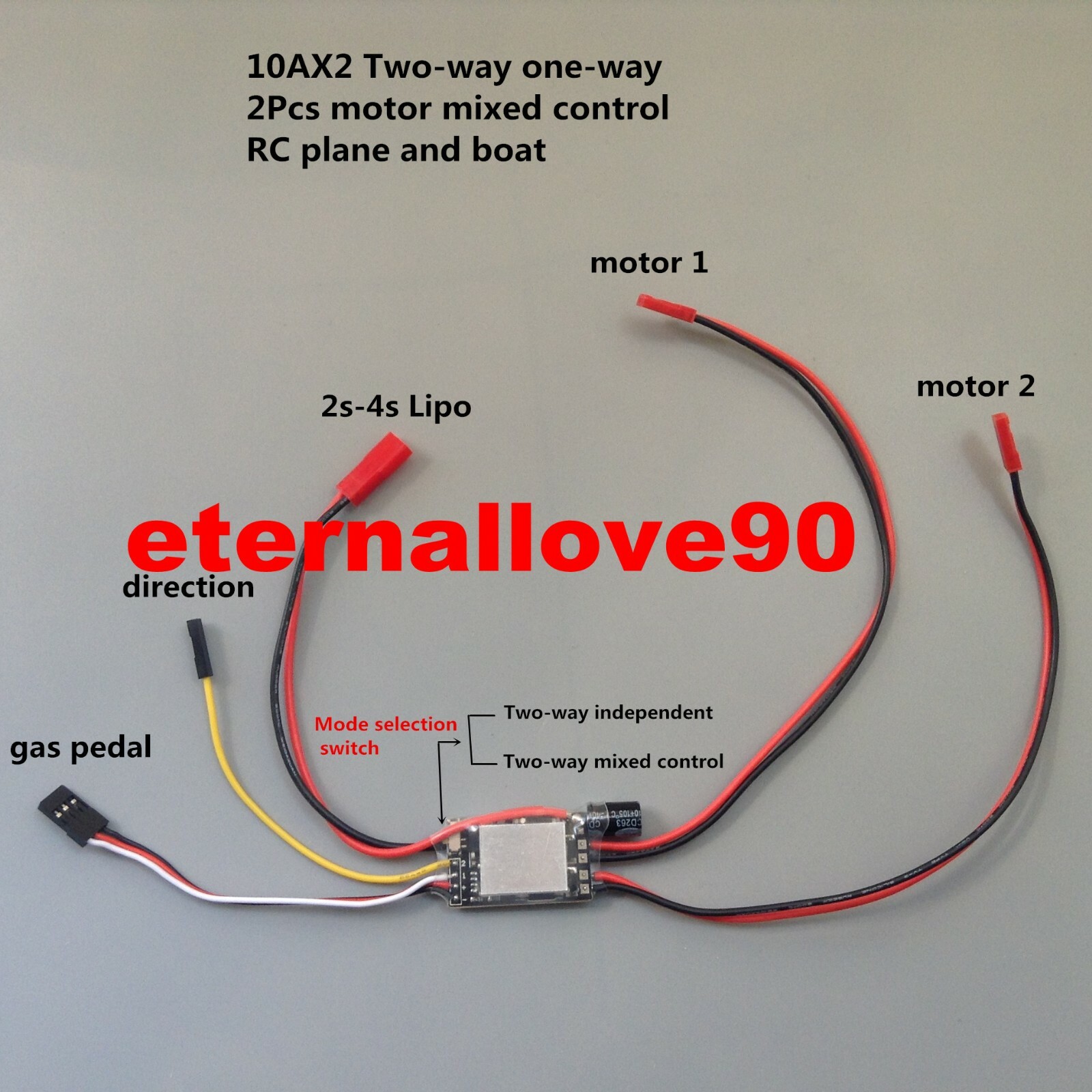 10Ax2 Brushed ESC One-way Mixed Control Speed Controller RC Boat Plane ...